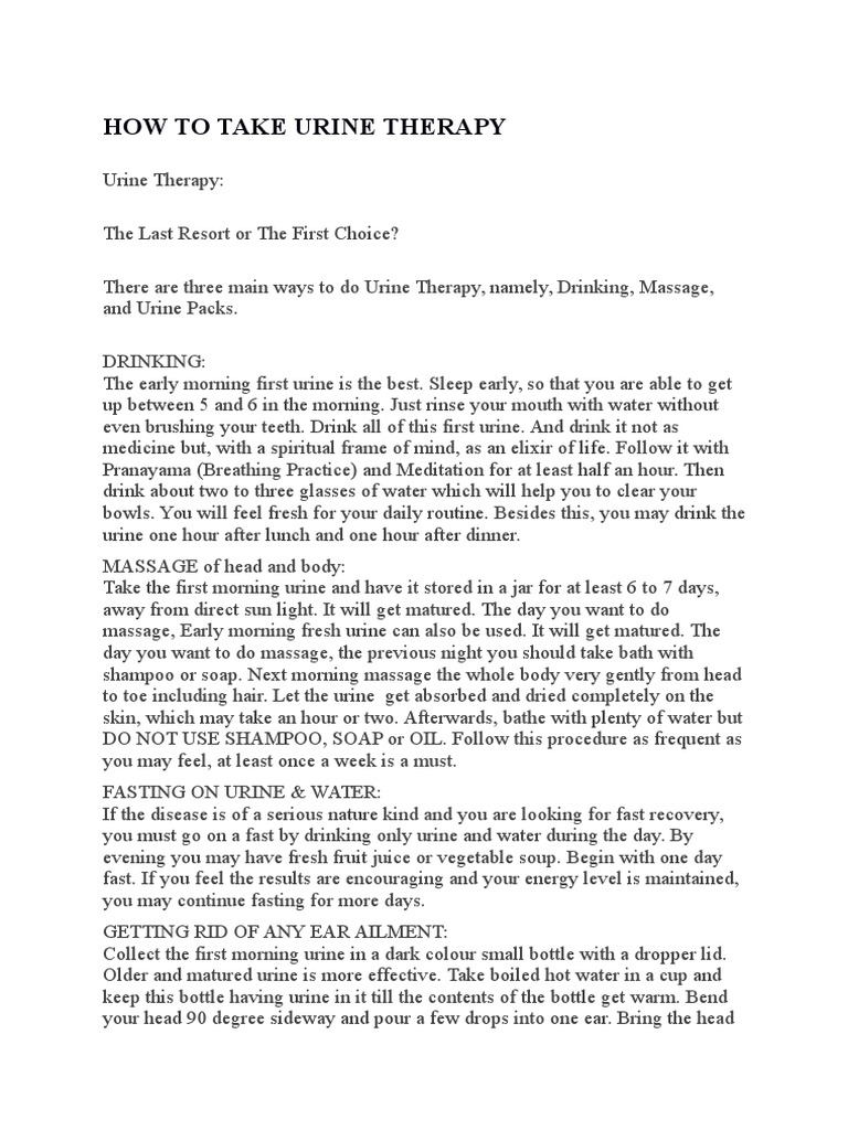 How To Take Urine Therapy | PDF | Breathing | Massage