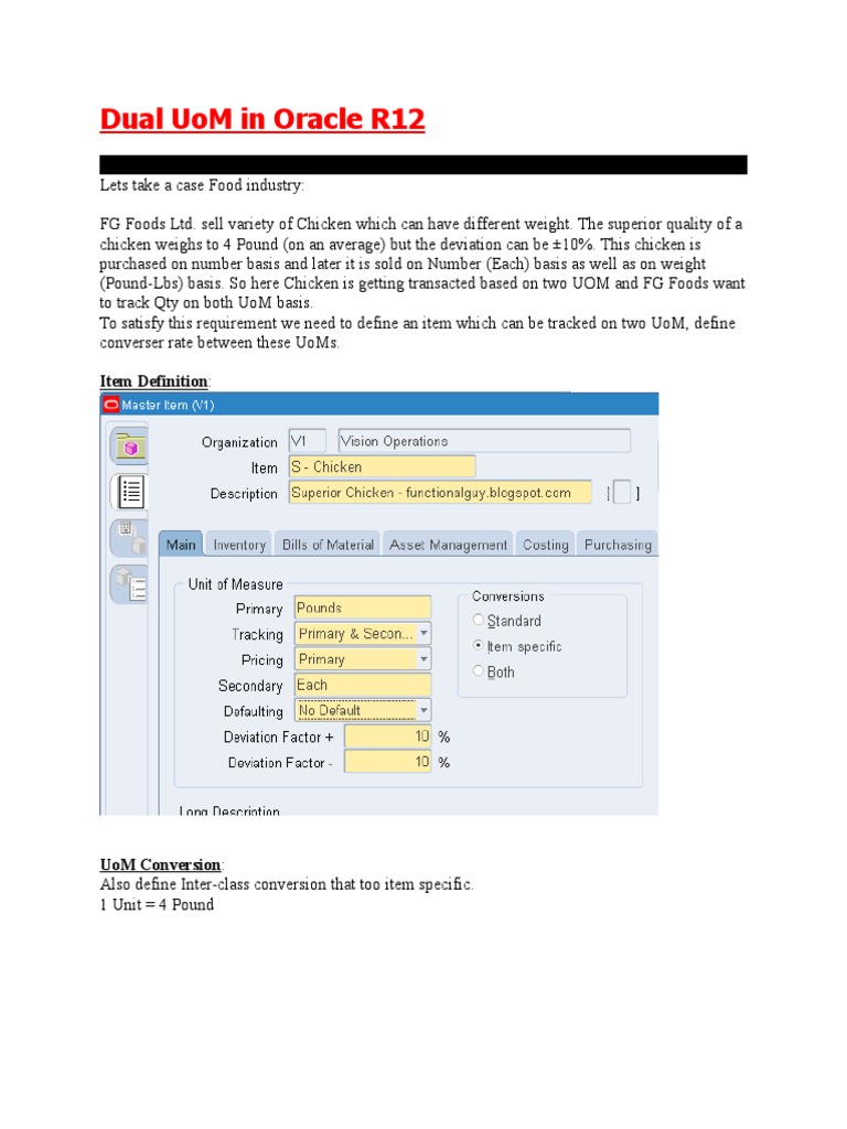 Dual Uom in Oracle R12: Item Definition | PDF