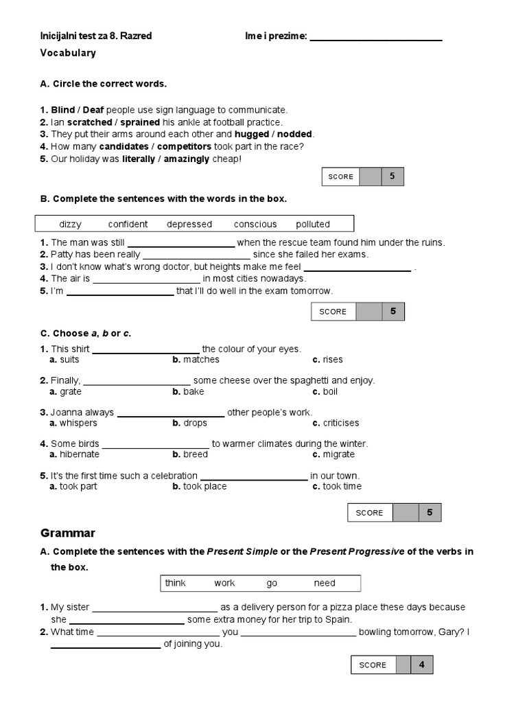 Inicijalni Za 8. Razred Final Test | Unduh gratis PDF | Languages