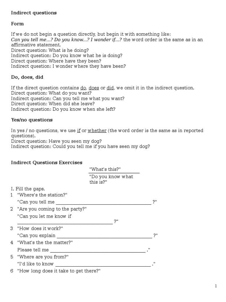 Form indirect questions | PDF