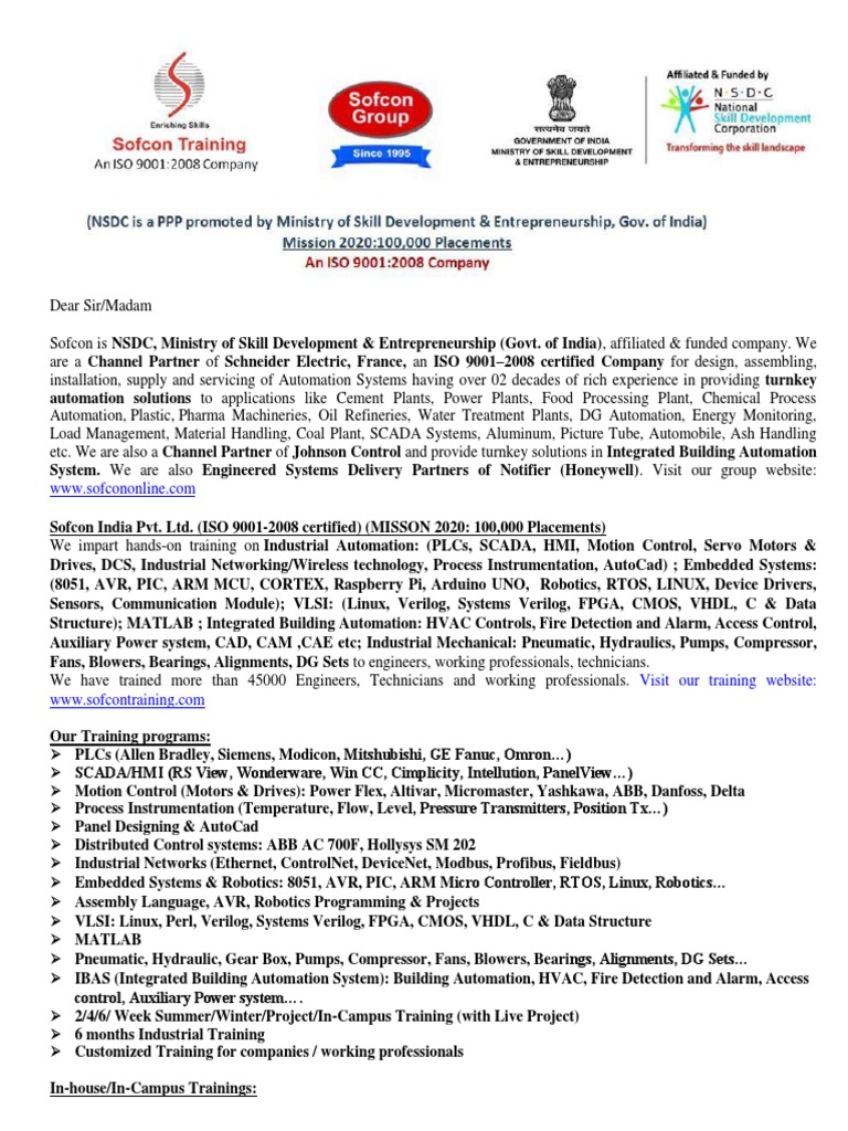 A Comprehensive Overview of Sofcon India Pvt. Ltd.'s Industrial Automation Training Programs and ...