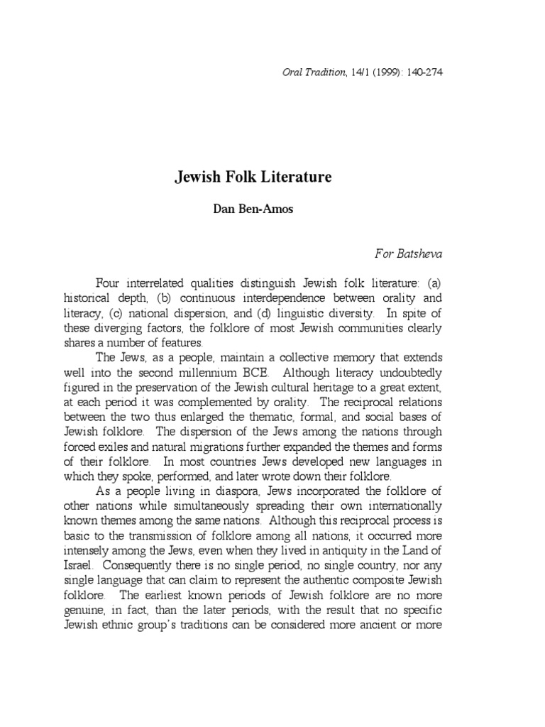 Jewish Folk Literature: Dan Ben-Amos | PDF | Bible | Jews