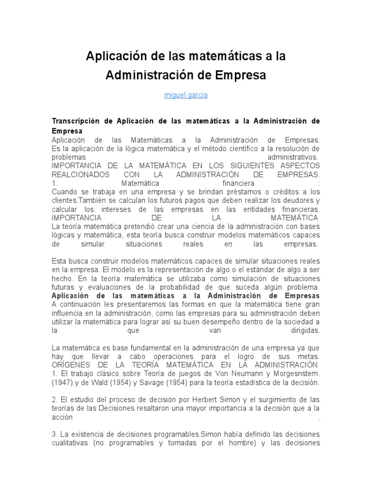 Aplicación De Las Matemáticas A La Administración De Empresa Pdf 5696