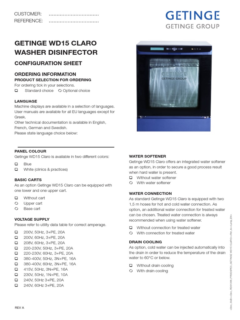 Getinge WD15 Claro Washer Disinfector Guide | PDF | Washing Machine | Hvac