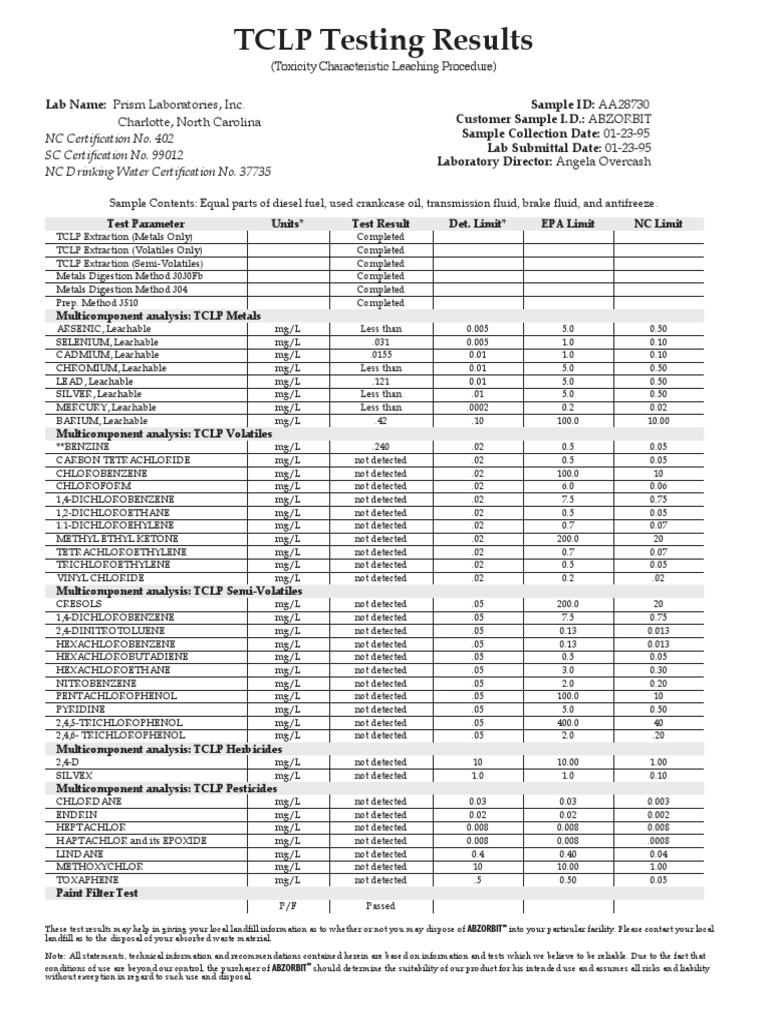 TCLP Results | PDF | Environmental Issues | Chemical Substances