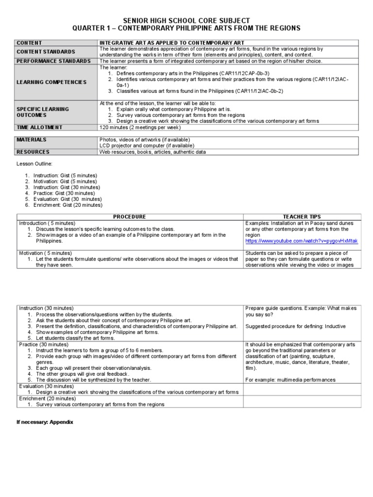 Teaching Guide - Quarter 1 Lesson 1 | PDF | Contemporary Art | Design