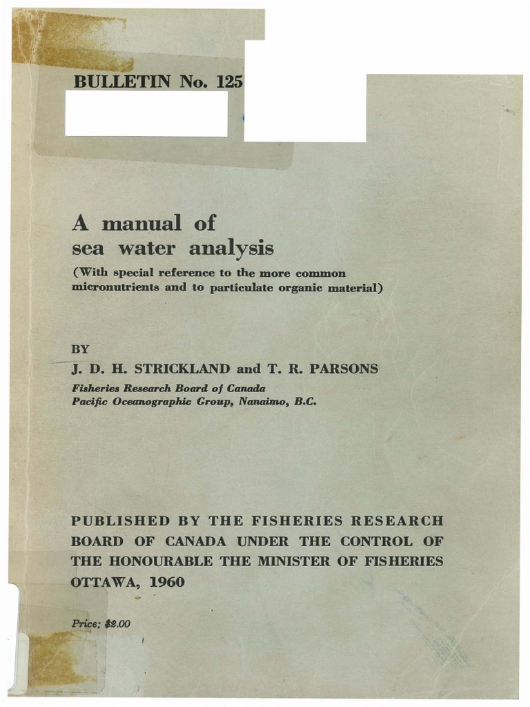 A Manual Of: Sea Water Analysis | PDF | Salinity | Chemical Substances