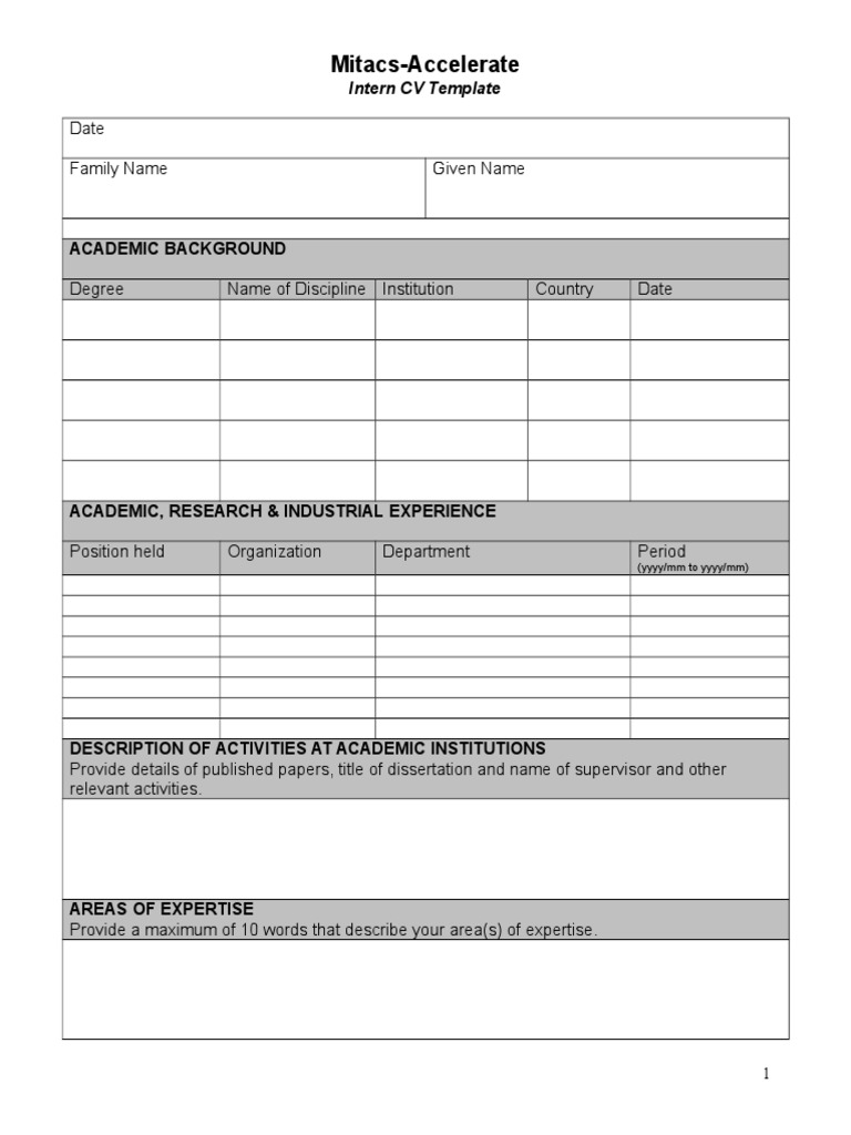 Mitacs Accelerate Intern CV Template | PDF