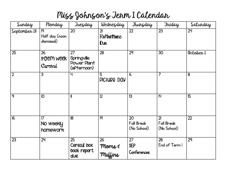 Term 1 Calendar | PDF | Sports