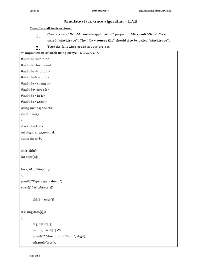 Stack ADT Implementation Lab Guide | PDF | Teaching Methods & Materials