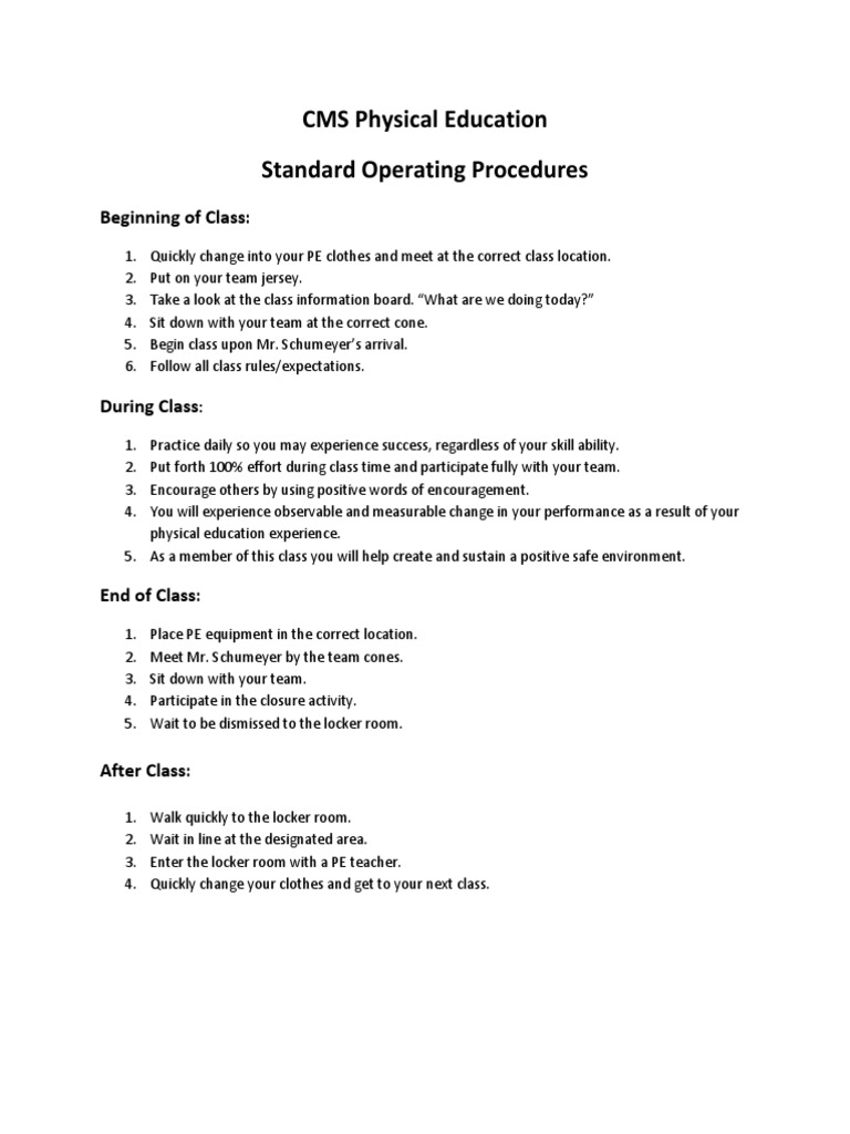 CMS Physical Education SOP | PDF | Physical Education