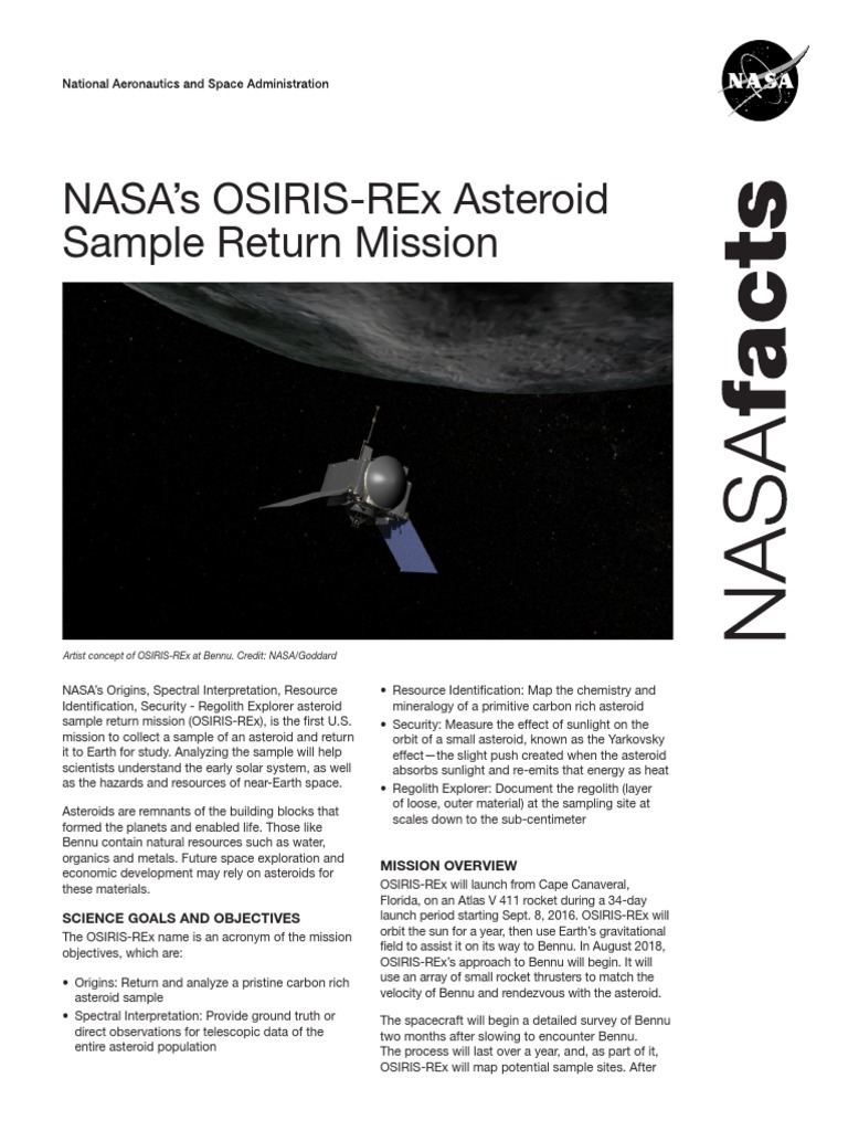 Nasa'S Osiris-Rex Asteroid Sample Return Mission | PDF | Spacecraft ...