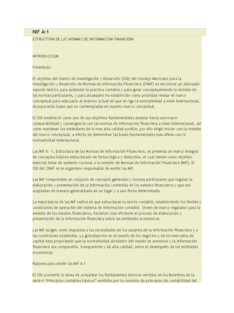Nif A-1 Estructura de Las Nif | PDF | Contabilidad | Estado de resultados