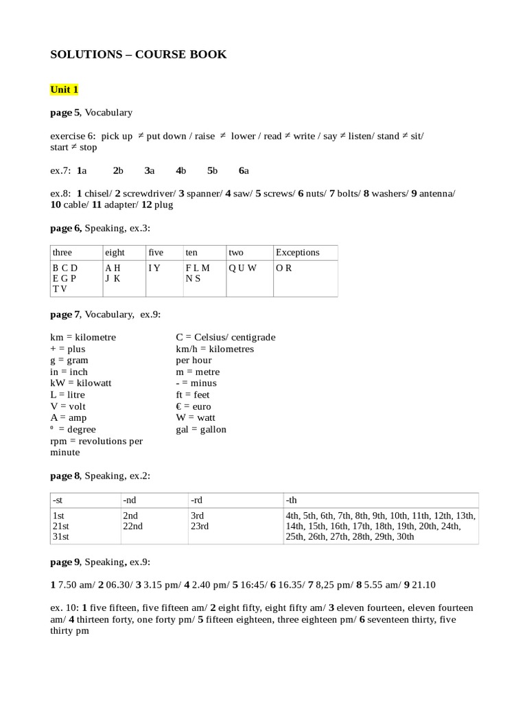 Solucions Exs Escrits Technical English 1 Course Book 1 PDF | PDF ...