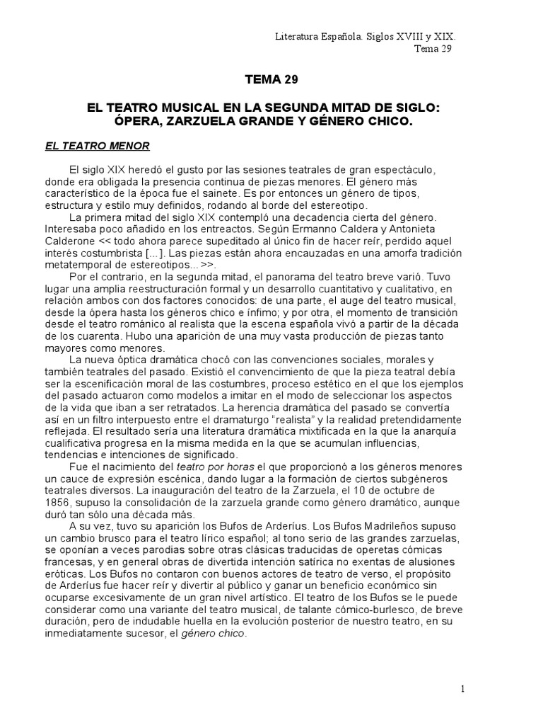 Tema 29 El Teatro Musical en La Segunda Mitad de Siglo: Ópera, Zarzuela ...