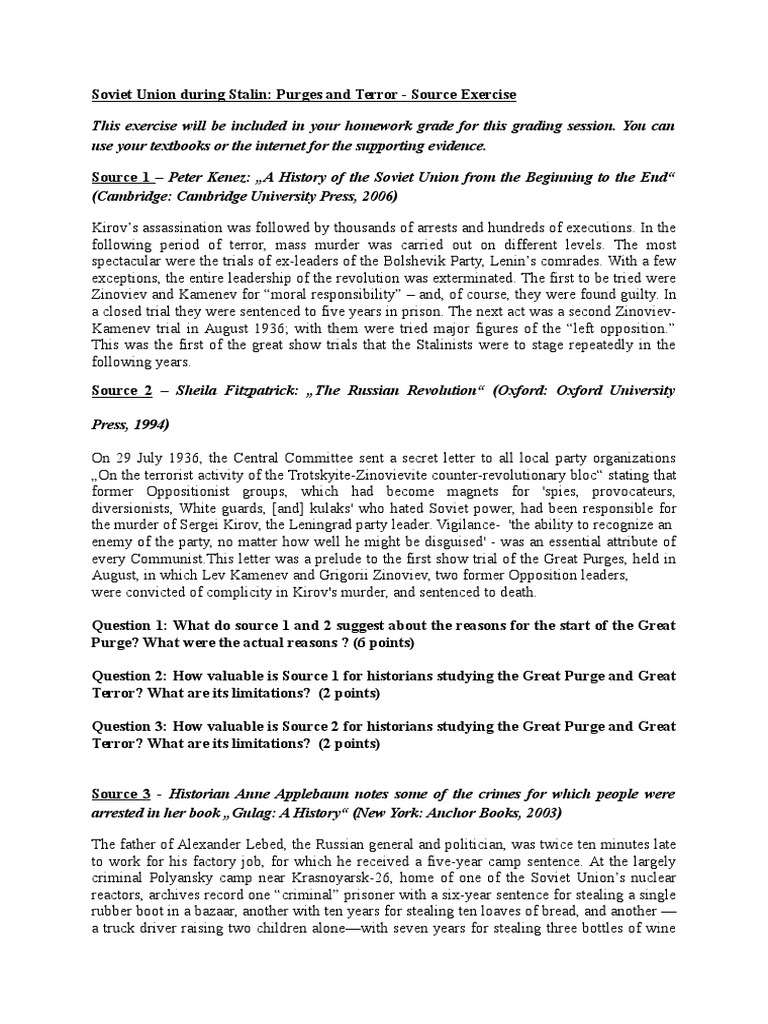 USSR Under Stalin - Great Purge - Source Exercise | PDF | Joseph Stalin ...