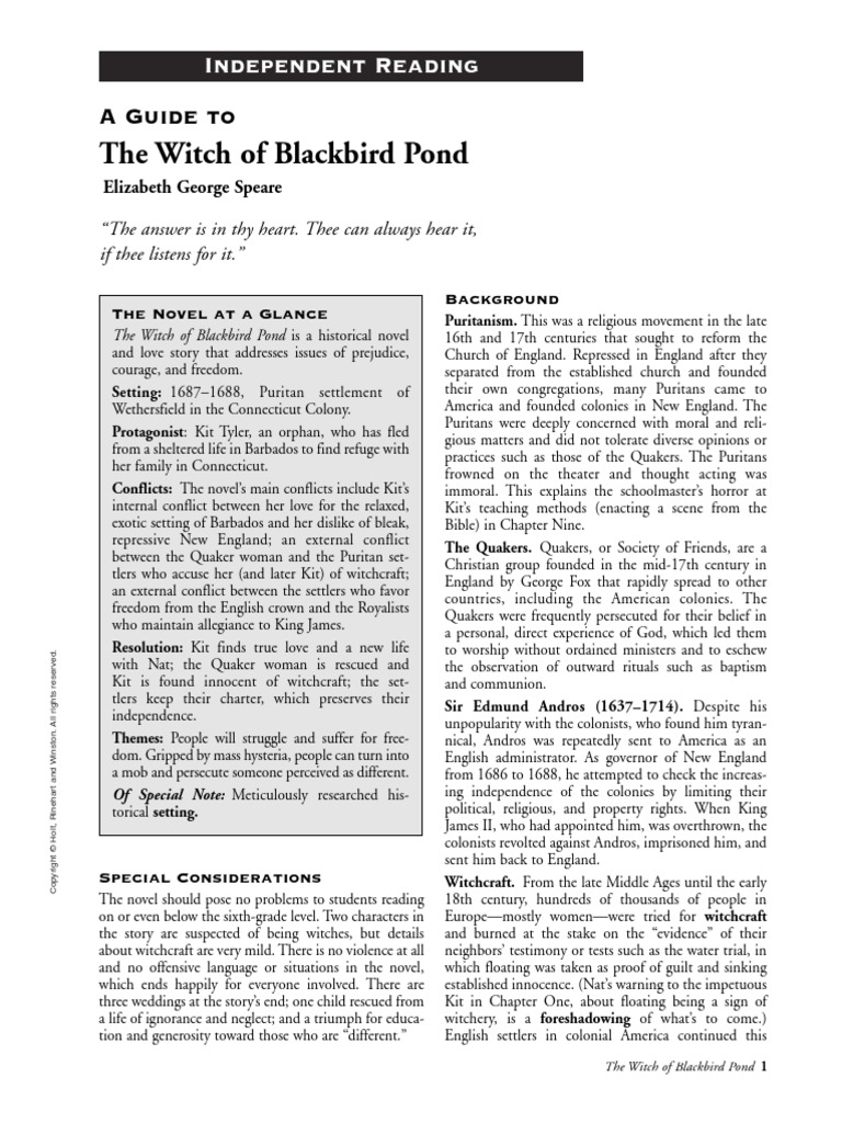 Mini Guide To Witch of Blackbird Pond | PDF | Religion And Belief