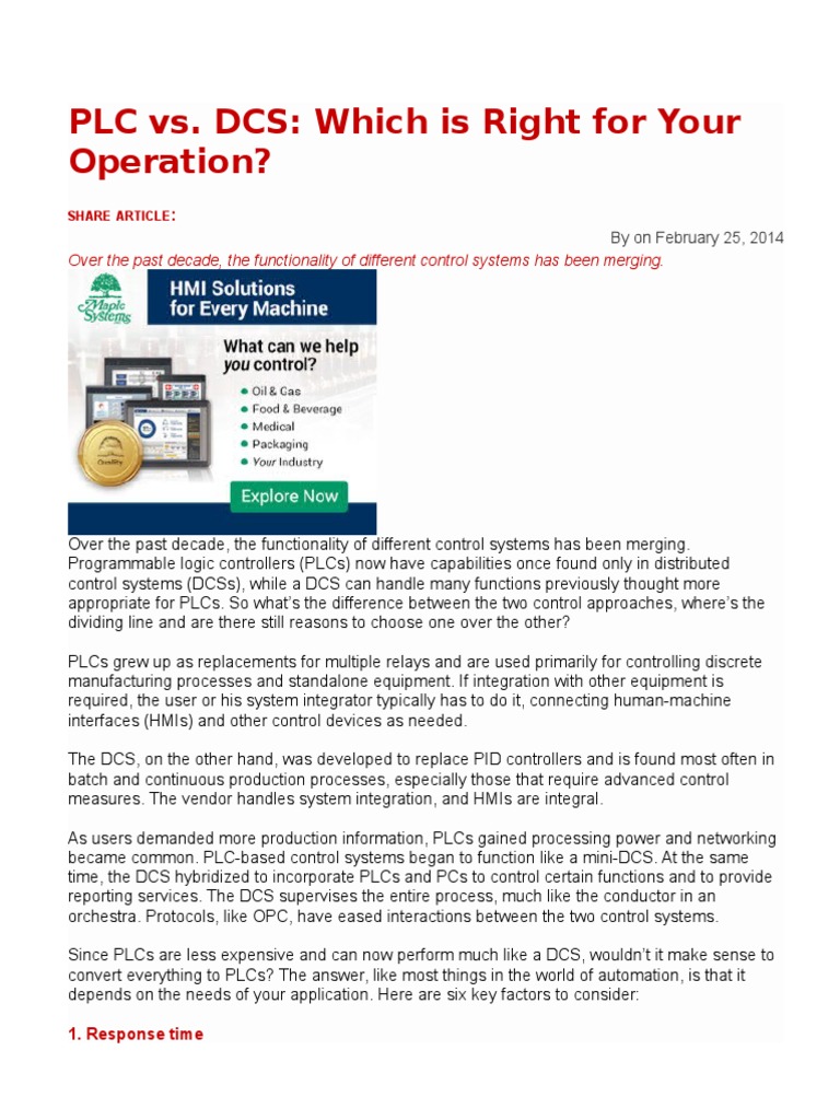 PLC Vs DCS (Important Difference) | PDF | Programmable Logic Controller | Control Engineering