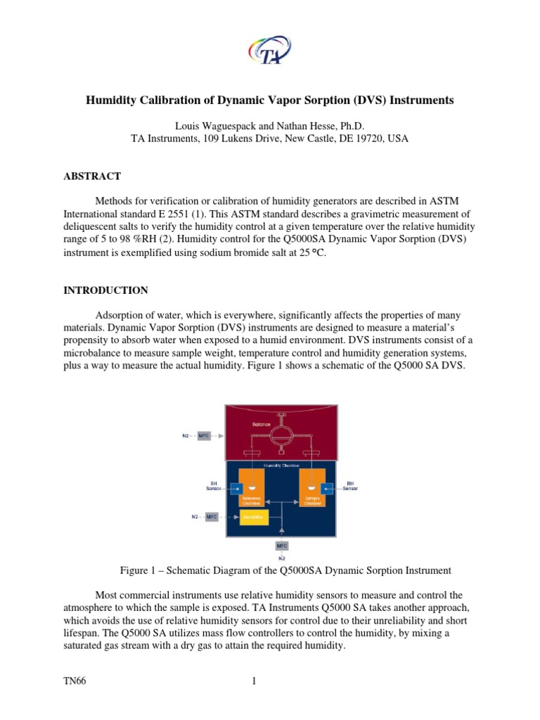 Humidity Calibration of Dynamic Vapor Sorption (DVS) Instrument | PDF ...