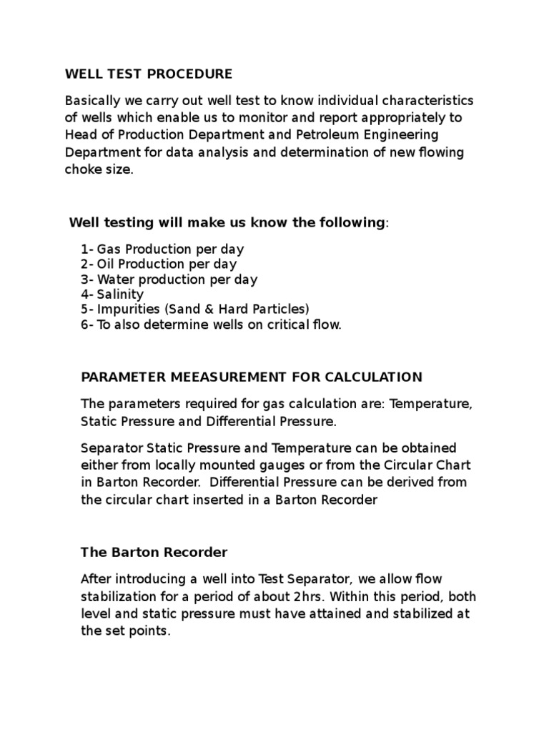 Well Test Procedure: A Guide to Measuring Gas, Oil, and Water ...