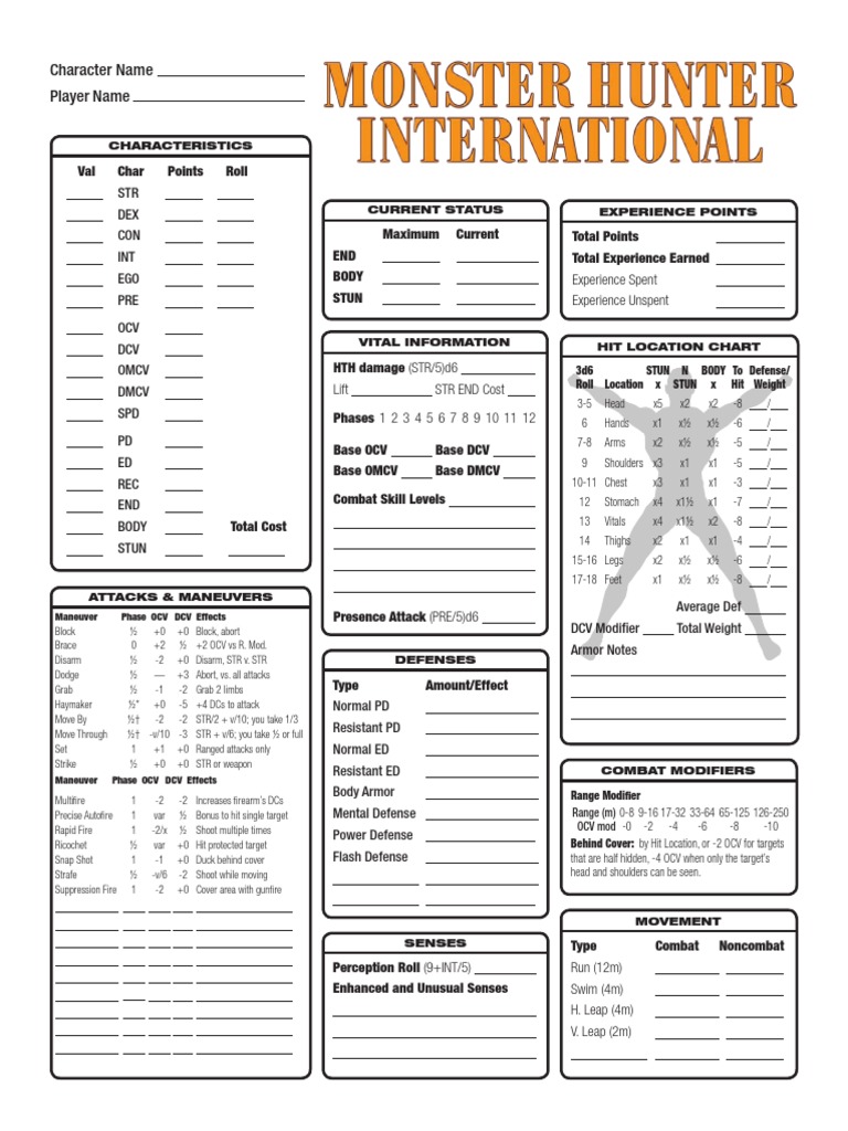 Character Name Player Name: Maneuver Phase OCV DCV Effects | PDF ...
