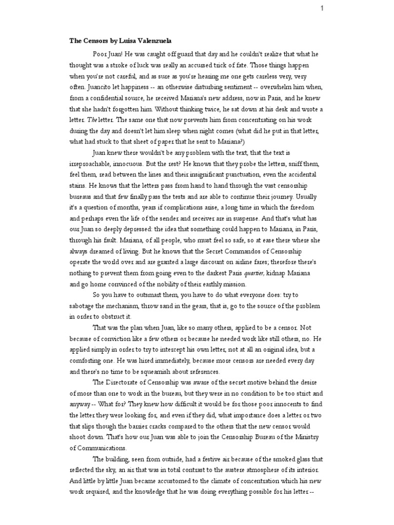 The Censors by Luisa Valenzuela | PDF | Censorship