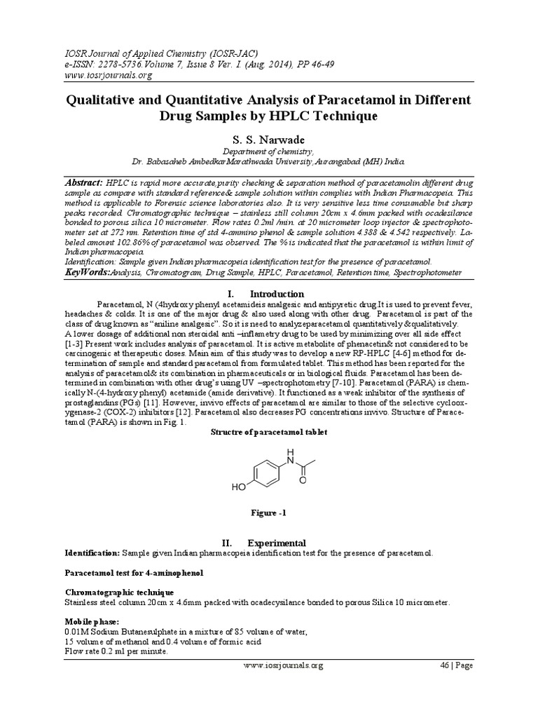 HPLC Analysis of Paracetamol in Drugs | PDF | High Performance Liquid ...