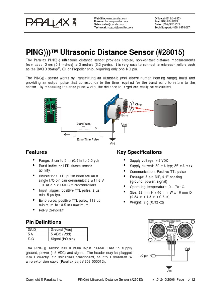 PING) ) ) ™ Ultrasonic Distance Sensor (#28015) : Features Key ...