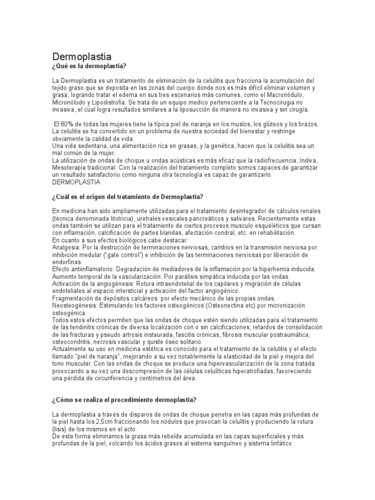 Dermoplastia | PDF | Onda de choque | Tejido adiposo