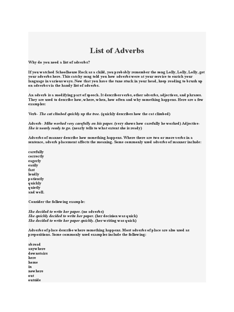 List of Adverbs | PDF | Lexical Semantics | Adverb
