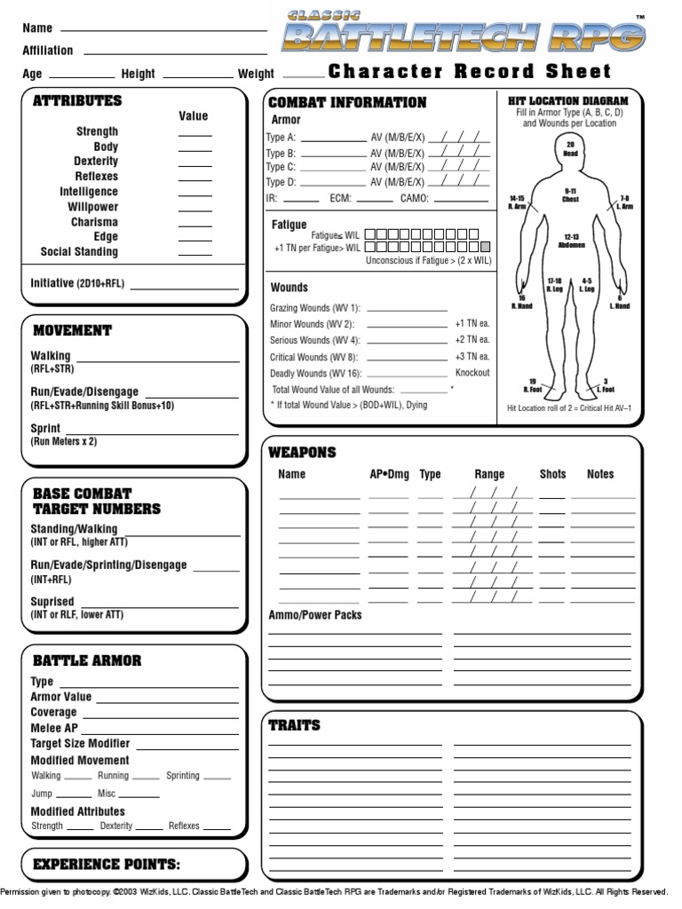 Character Record Sheet: Name Affiliation Age Height Weight Attributes ...