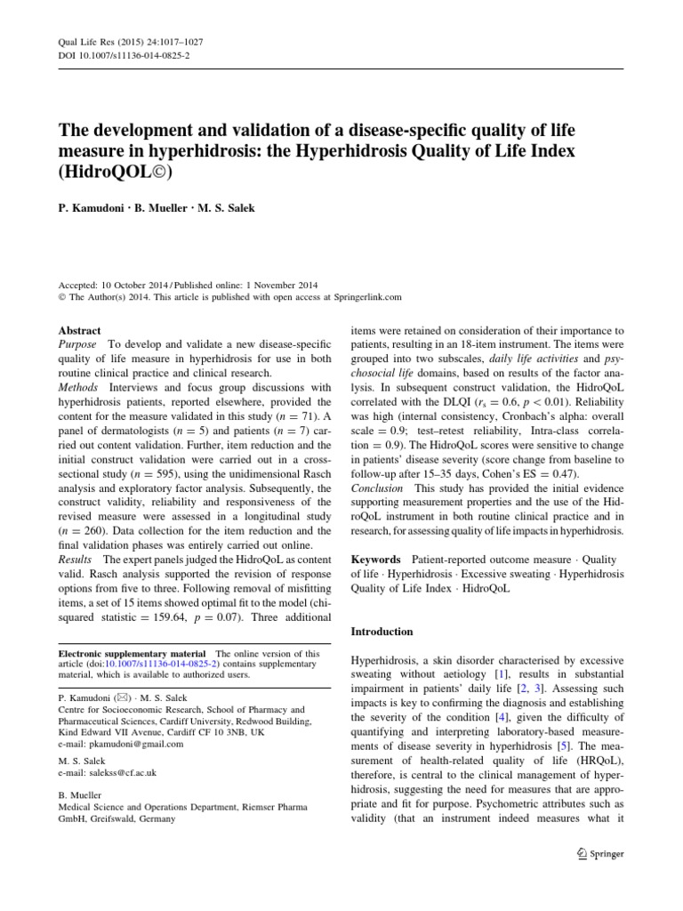 The Development and Validation of A Disease-Specific Quality of Life ...