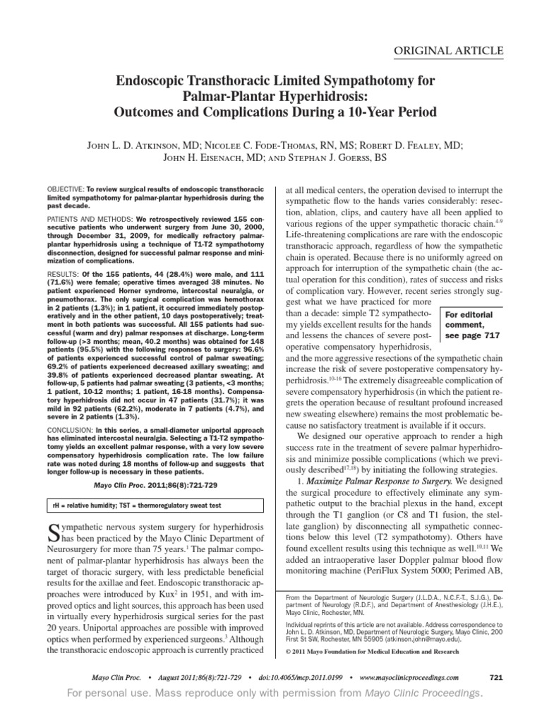 Atkinson 2011, Endoscopic Transthoracic Limited Sympathotomy For Palmar ...