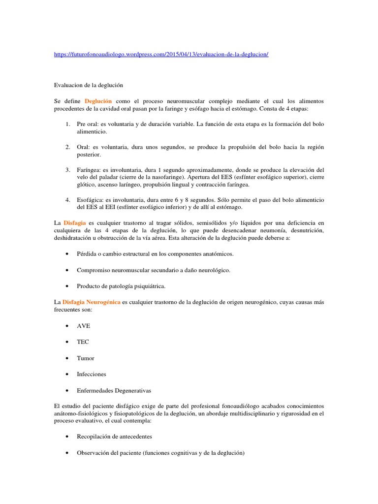 Evaluacion de La Deglucion | PDF | Medicina CLINICA | Especialidades Medicas