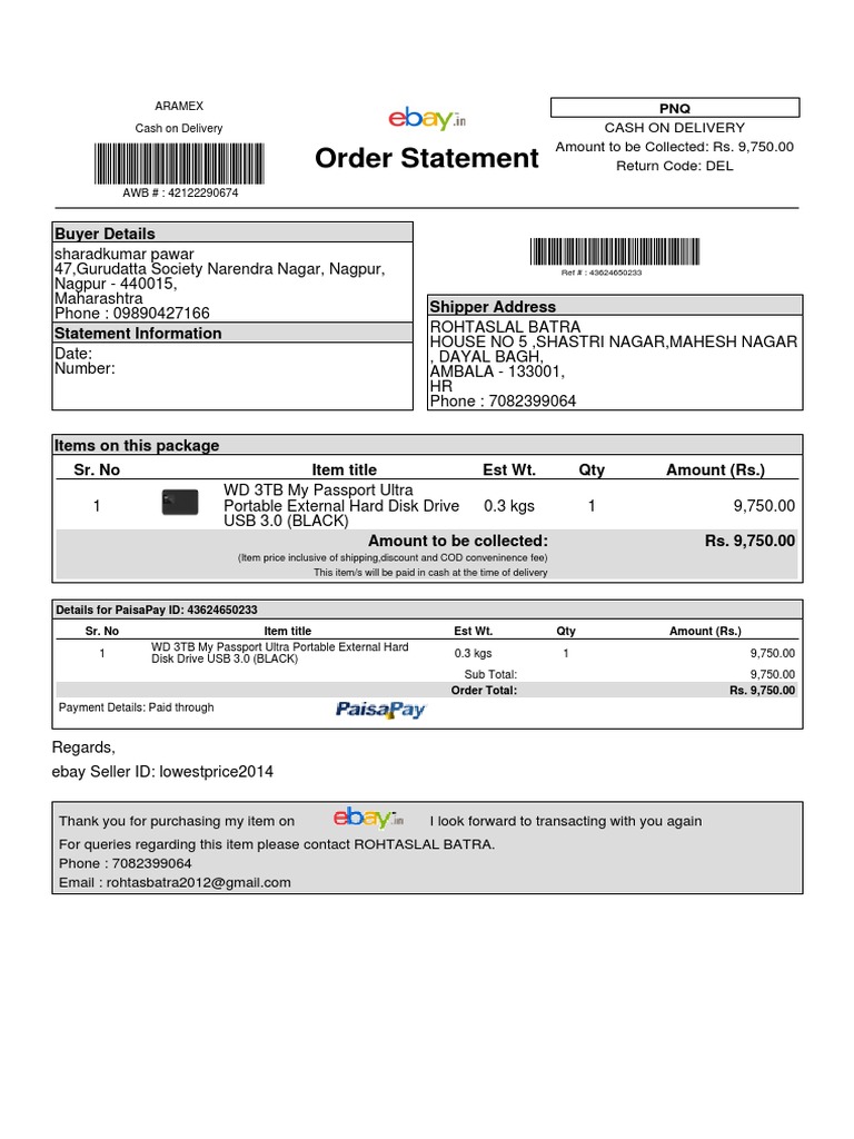 Order Statement: Buyer Details | PDF
