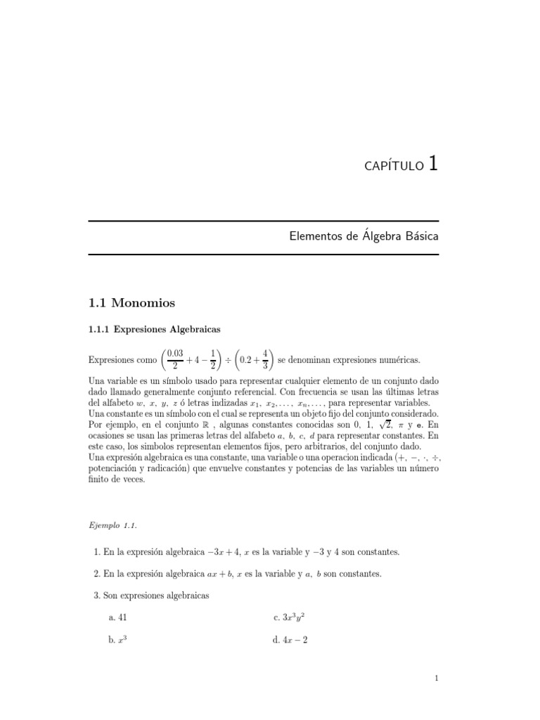 Título: Elementos básicos de álgebra: monomios, expresiones algebraicas ...