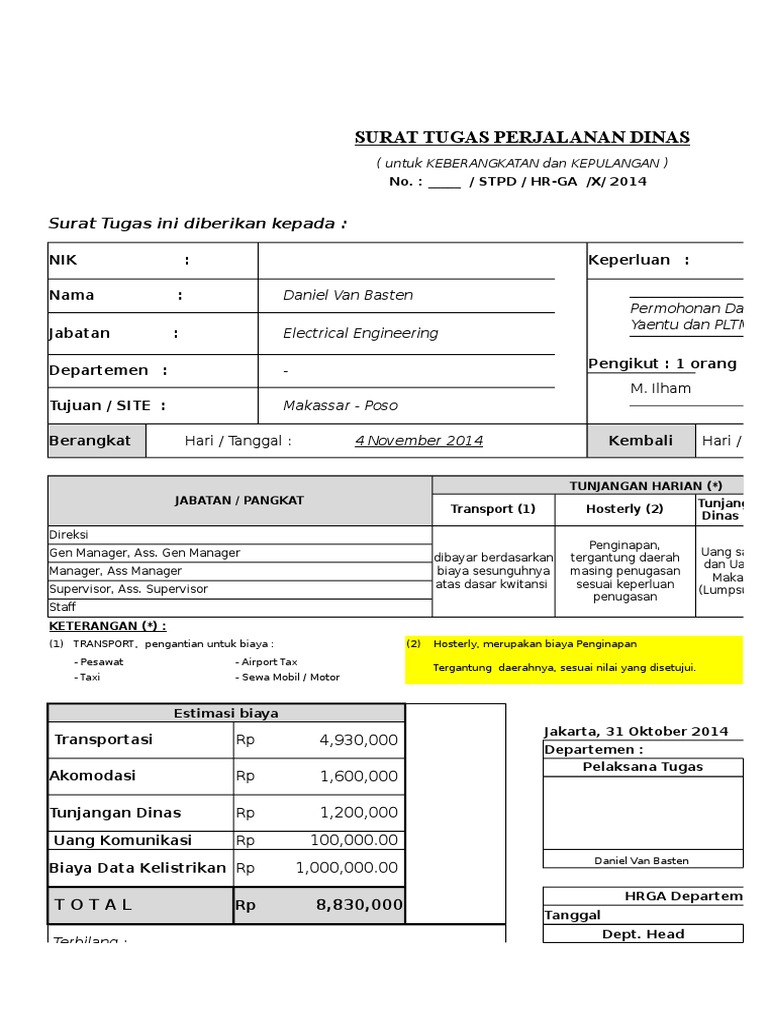 Form Perjalanan Dinas | PDF