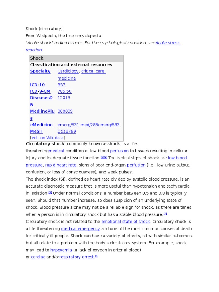 "Acute Shock" Redirects Here. For The Psychological Condition, See ...
