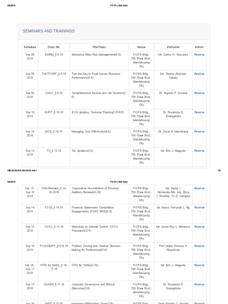 PICPA - Seminars (September To October) | PDF | Services (Economics ...