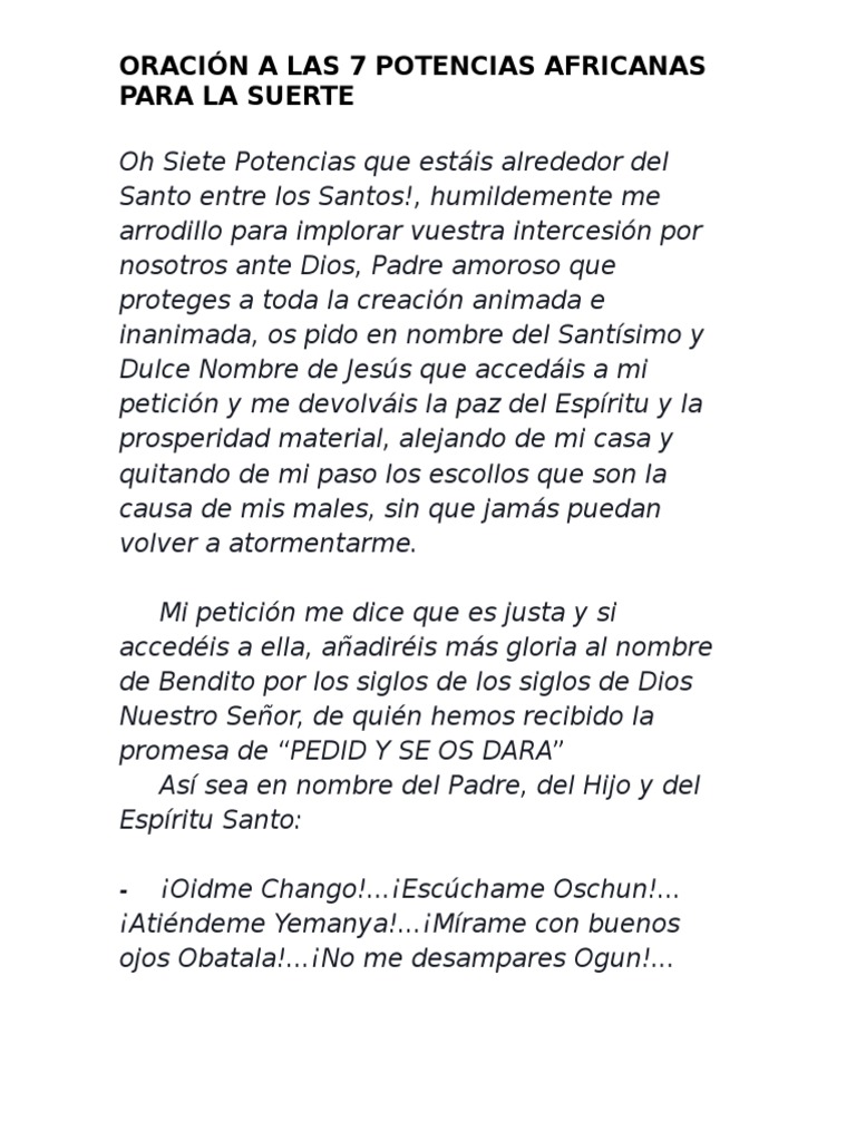 Oracion A Las Siete Potencias Africanas | PDF