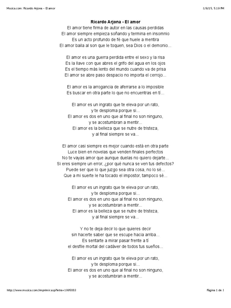 Ricardo Arjona - El Amor | PDF