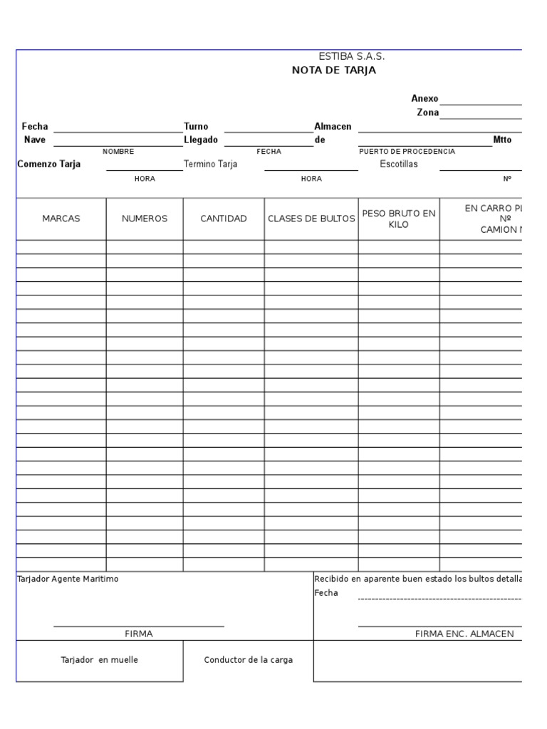 Formatos Tarja | PDF | Transporte de mercancías | Envío