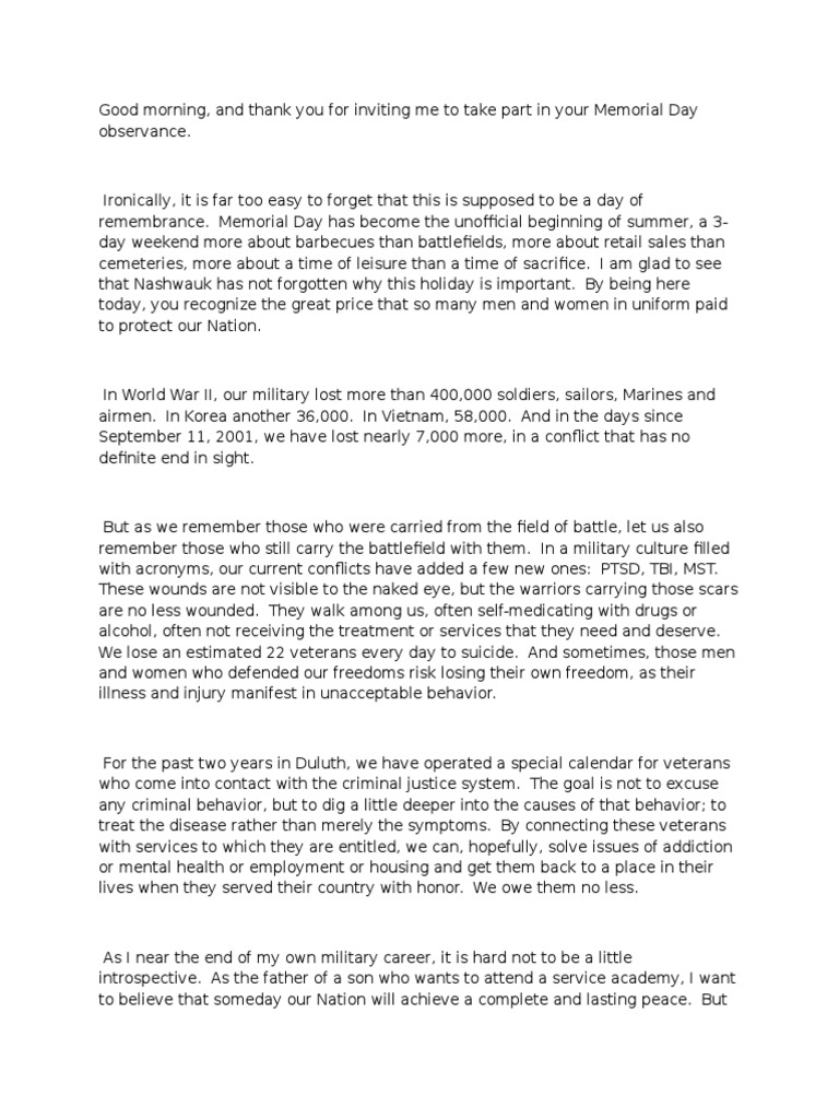 Nashwauk Memorial Day Speech | PDF | Memorial Day | Veteran