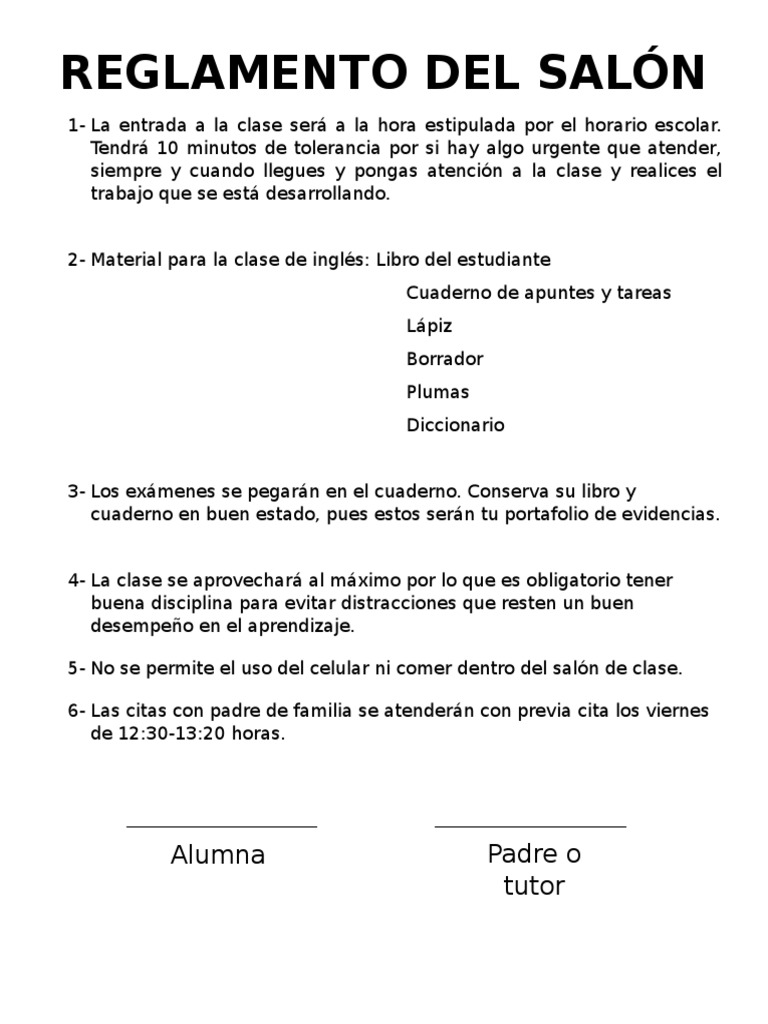 Reglamento Del Salón | PDF