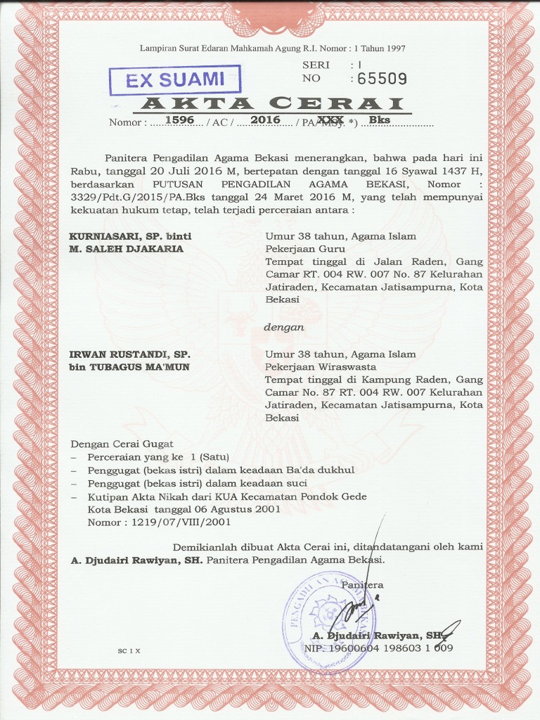 Akte Cerai, Surat Cerai Irwan Rustandi | PDF