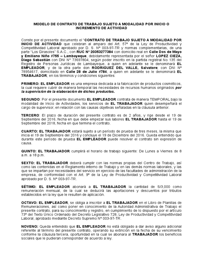 Contrato Por Inicio de Actividades | PDF | Derecho laboral | Información del gobierno
