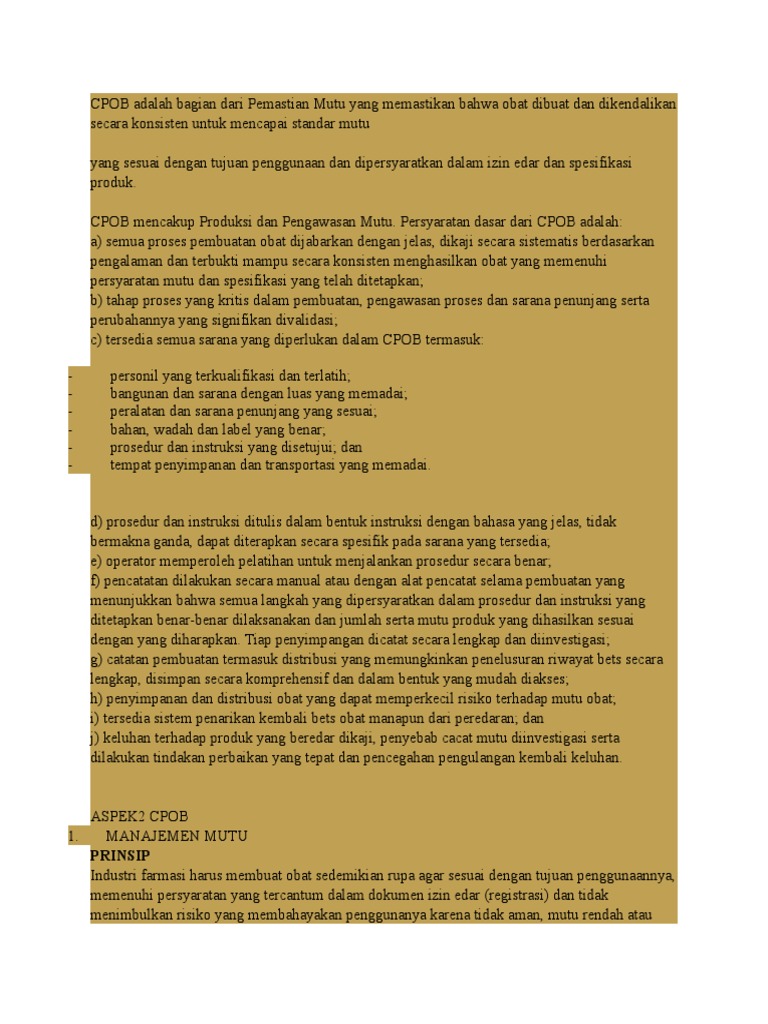 CPOB Adalah Bagian Dari Pemastian Mutu Yang Memastikan Bahwa Obat ...