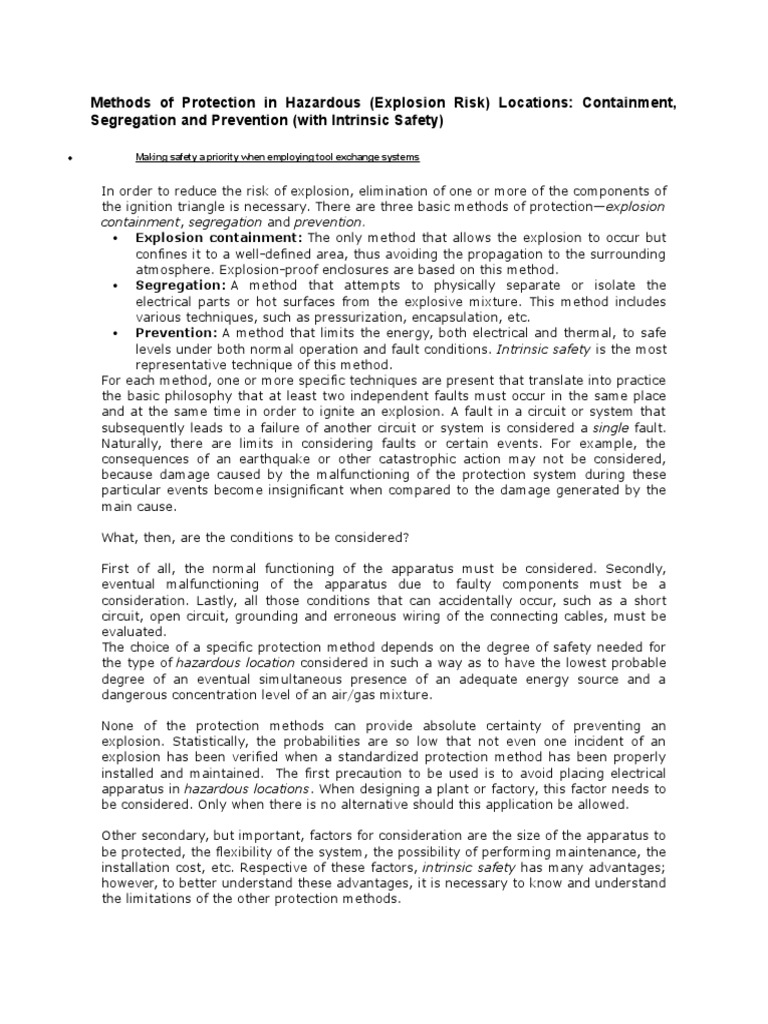 Methods of Protection in Hazardous | PDF | Electrical Wiring ...