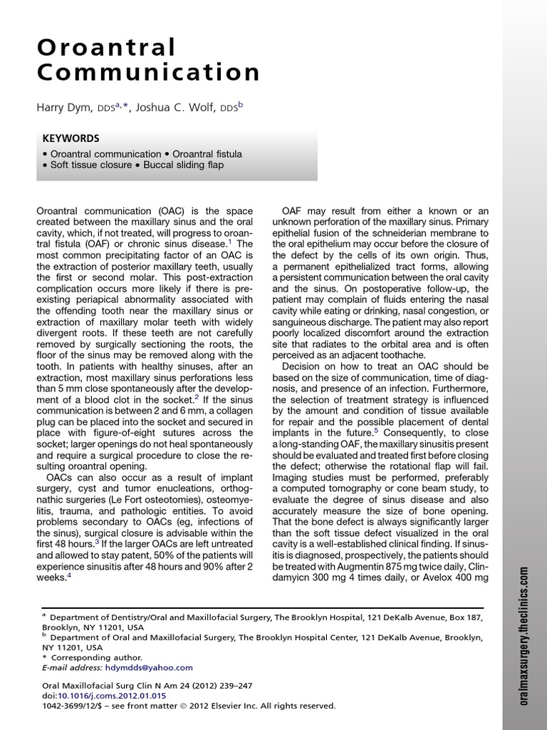 Comunicacion Oroantral | PDF | Clinical Medicine | Health Sciences