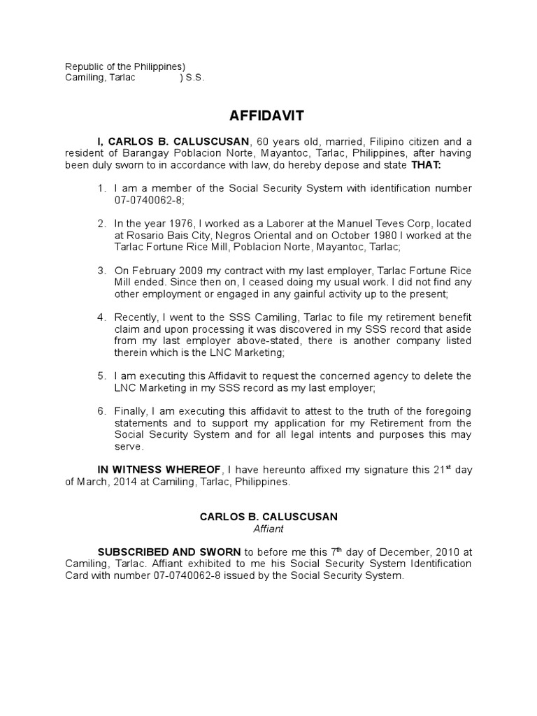 Affidavit for SSS Record Correction | PDF